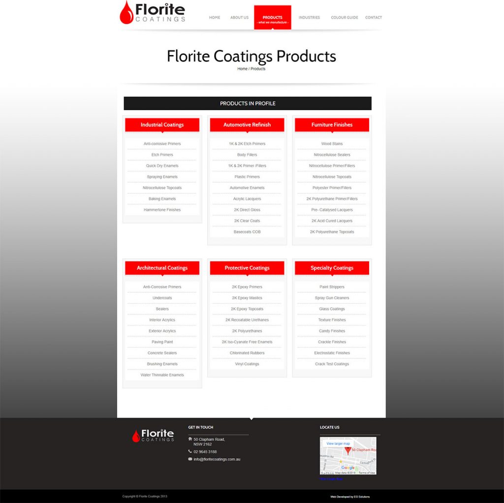 Custom Web design and development of Florite Coatings - EG Solutions